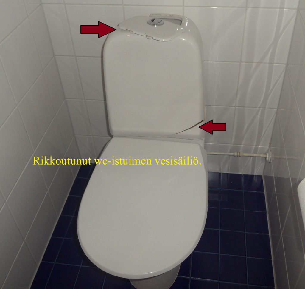 Vesi, kosteusvaurio, WC:n rikkoutunut vesisäiliö - Vahinkotieto.fi